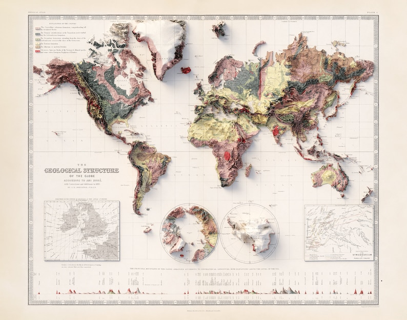 Mapa geológico del mundo: Atlas mundial relieve topográfico - Etsy España