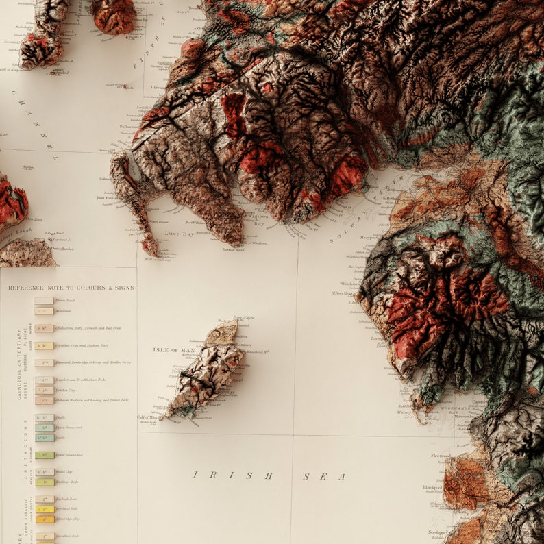 England & Whales Geology Map Wall Art Print Topographic Map - Etsy