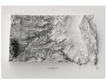 3d Topographical Map of South Dakota - Etsy