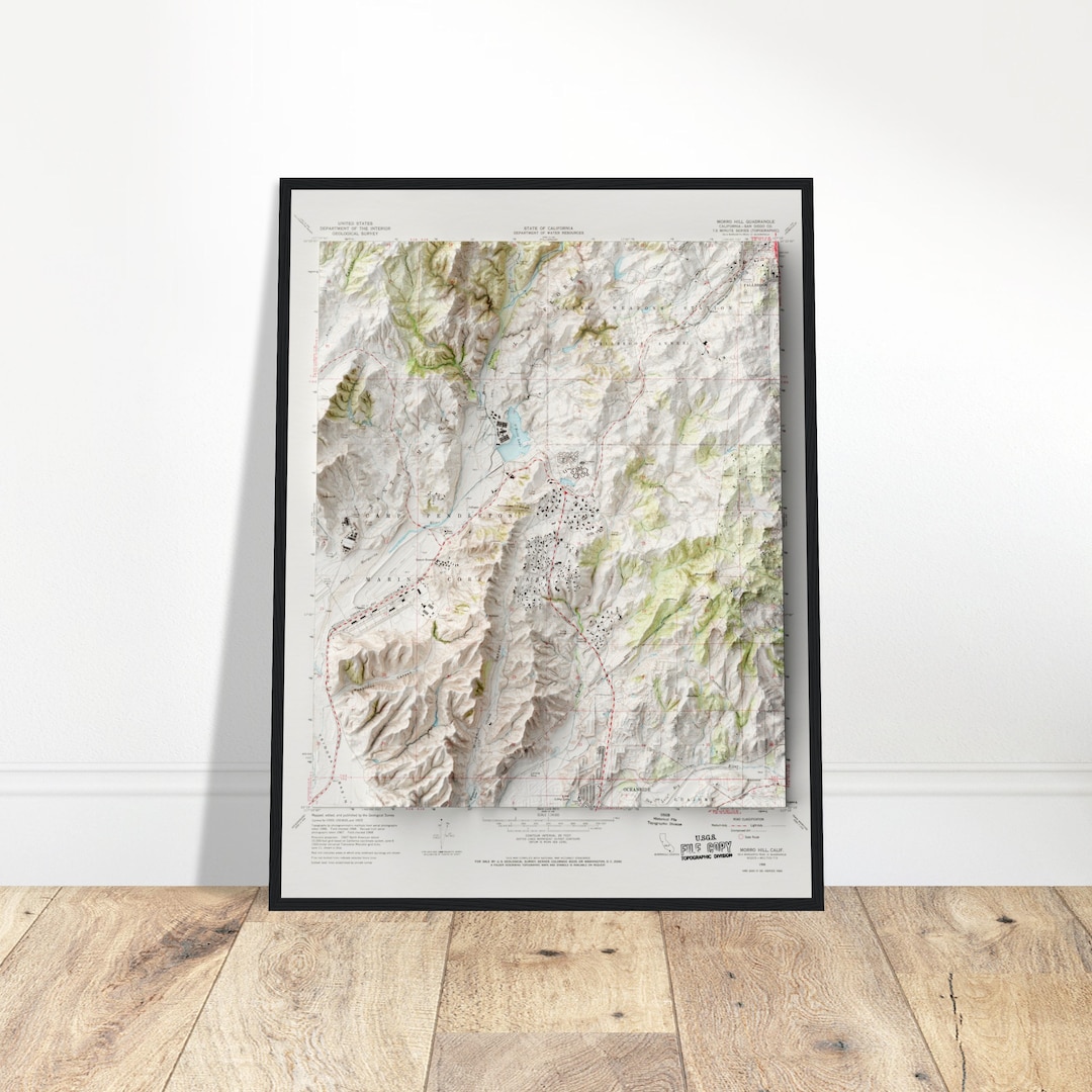 Camp Pendleton Map - Shaded Relief, Vintage Style Wall Art, Ideal Decor ...