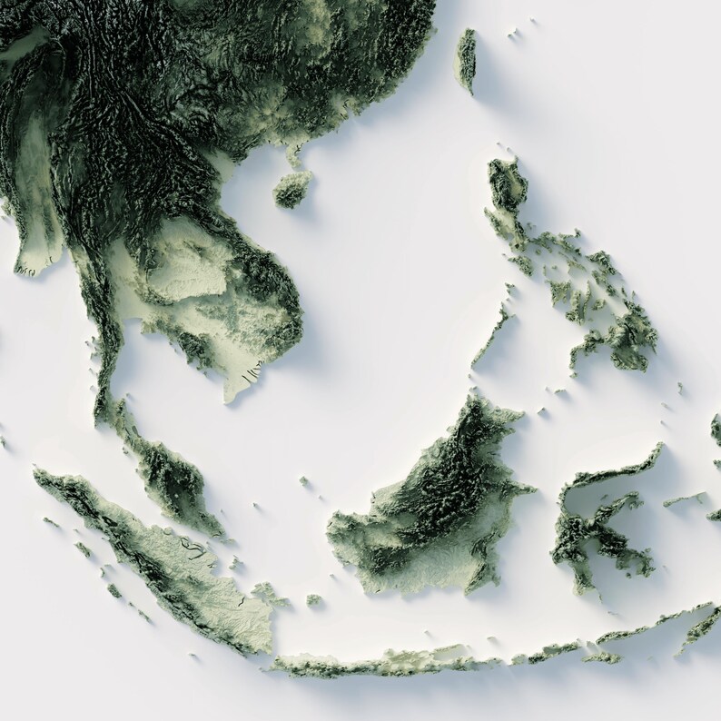 Elevation Map of Asia - Minimalist Topographic Wall Art, Modern ...