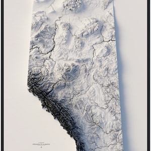 Province of Alberta Elevation Map Wall Art Topographic Print ...