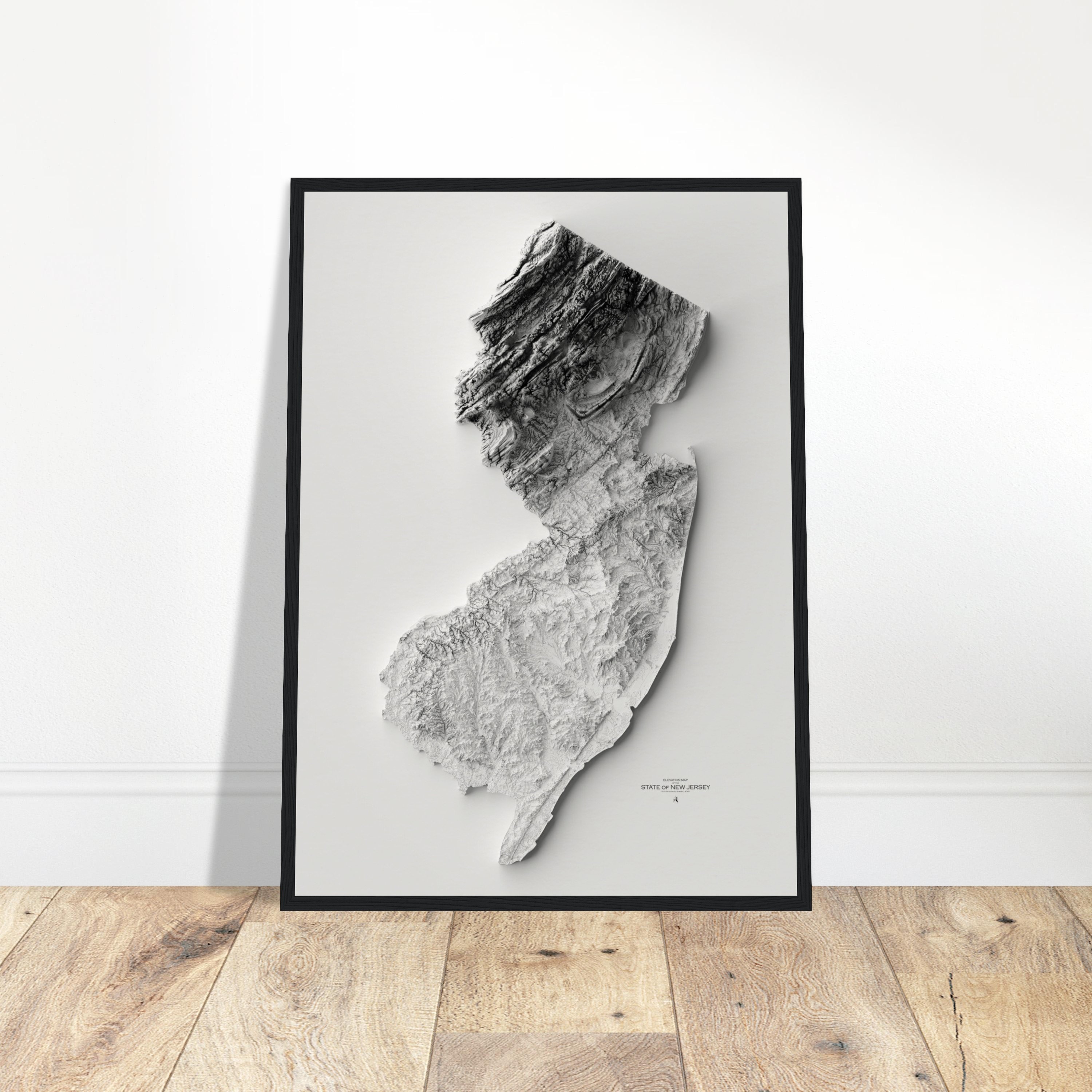 New Jersey Elevation Map - Minimalist Black and White Topographic Wall ...