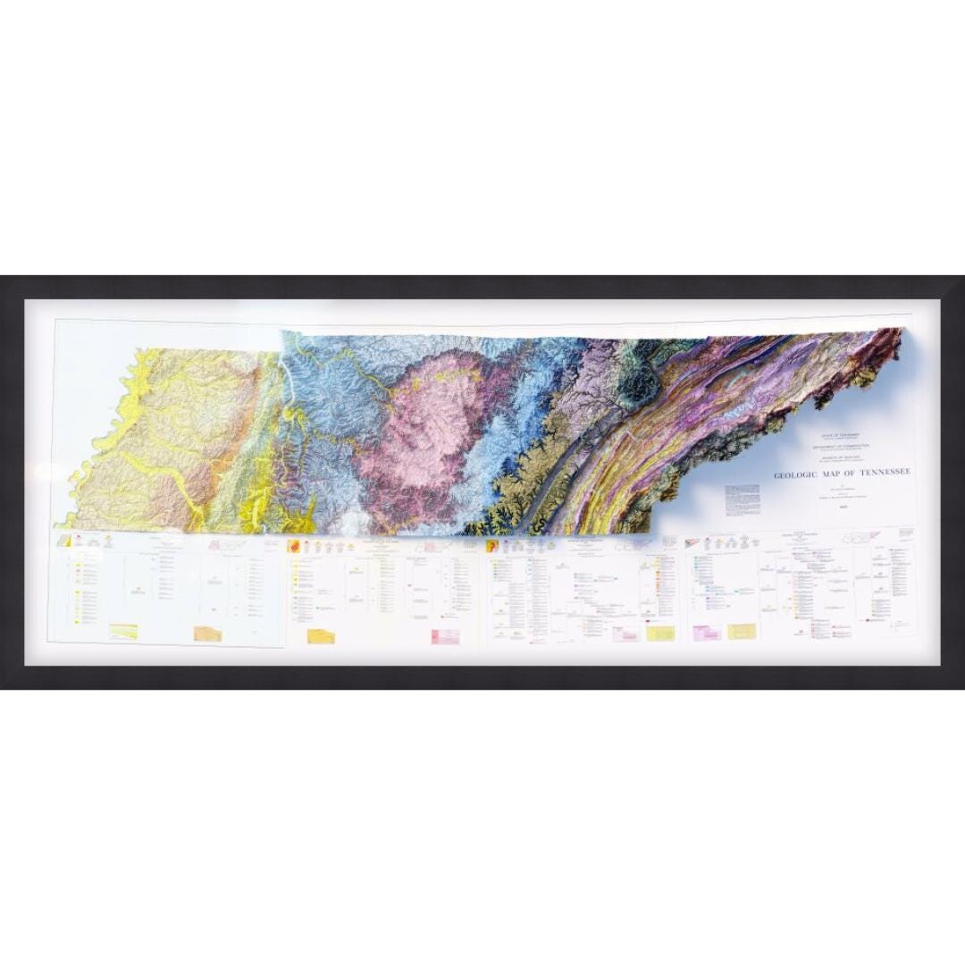 Tennessee Geology Map – Topographic Relief Map Art, Vintage Cartography ...