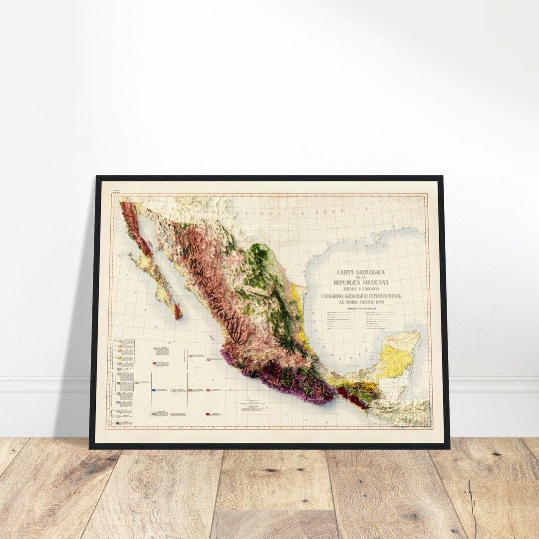 Mexico Geology Topographical Relief Map, 3D Rendered 2D Art Print ...