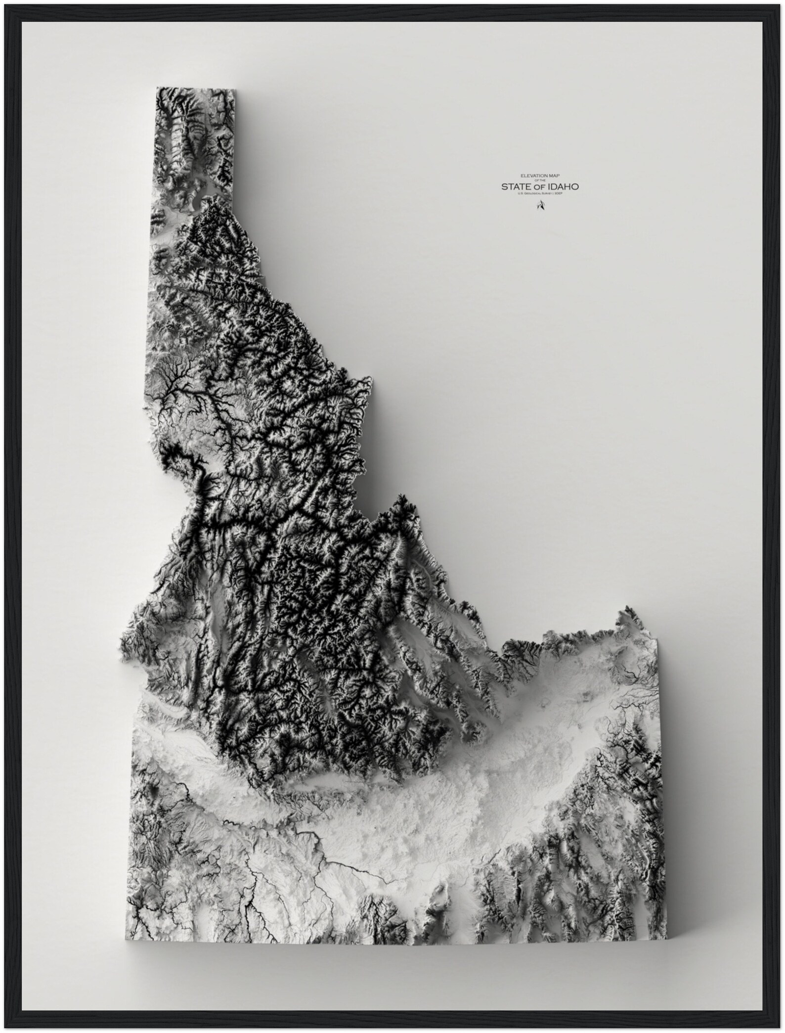 Idaho Elevation Map, Wall Art Topographic Print, Cartography Art ...