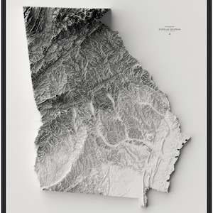 Georgia Elevation Map, Wall Art Topographic Print, Cartography Art ...