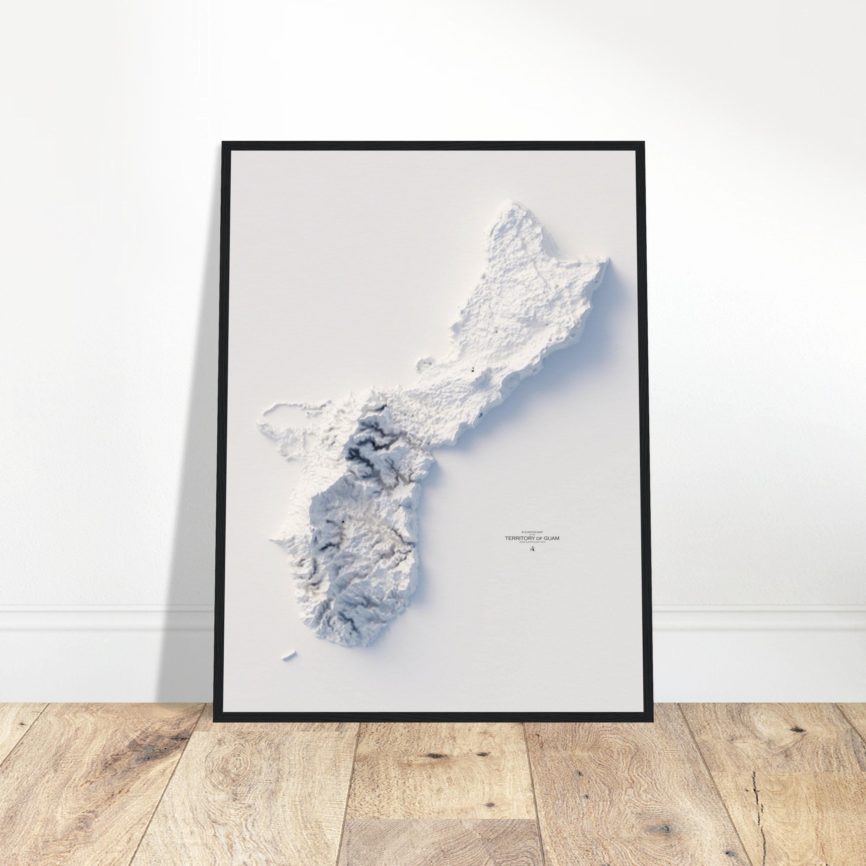 Guam Elevation Map – Minimalist Black and White Topographic Wall Art ...