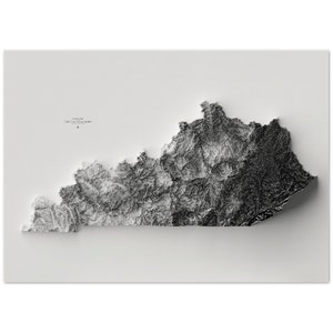 Kentucky Elevation Map, Wall Art Topographic Print, Cartography Art, Vintage Décor for Home ...