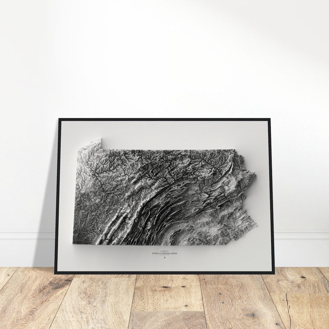 Pennsylvania Elevation Map, Wall Art Topographic Print, Cartography Art ...