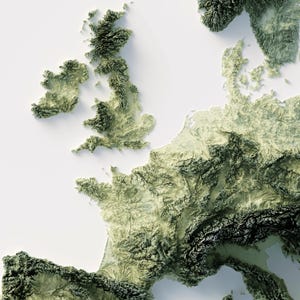 Europe Elevation Map - Striking, Minimalist Wall Art, Office Decor or ...