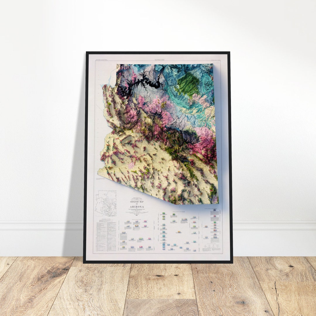 Mapa de geología de Arizona: relieve topográfico, decoración de paredes ...
