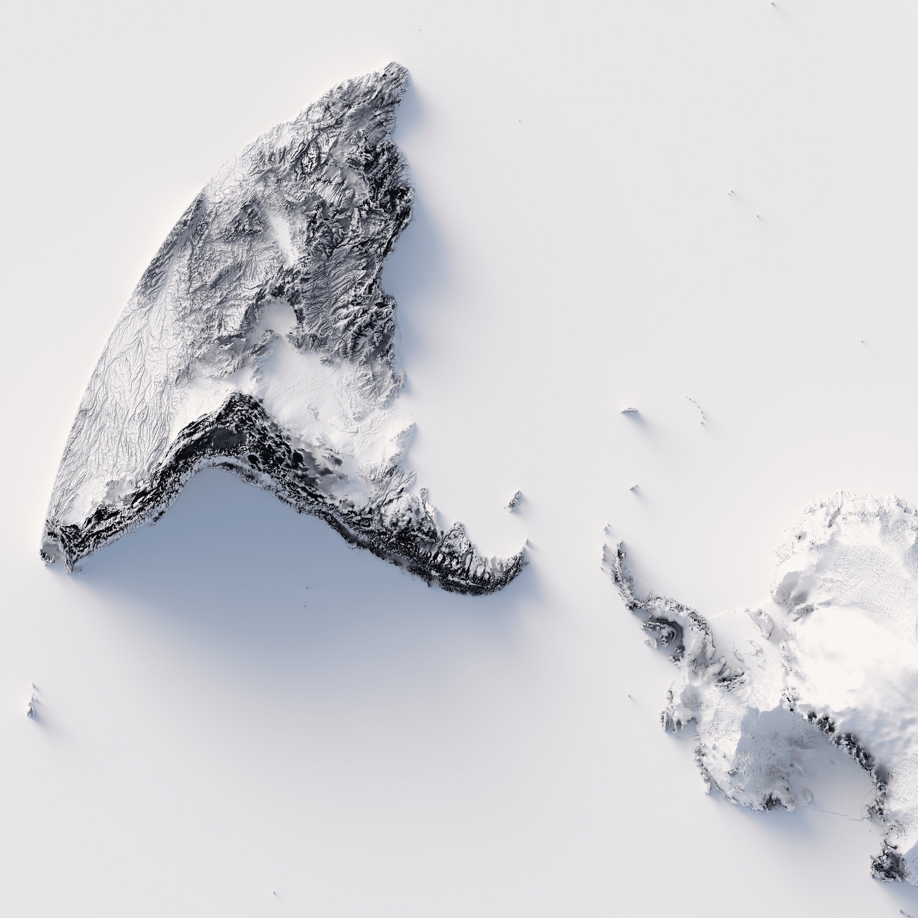 South Pole Elevation Map – Minimalist Black and White Topographic Wall ...