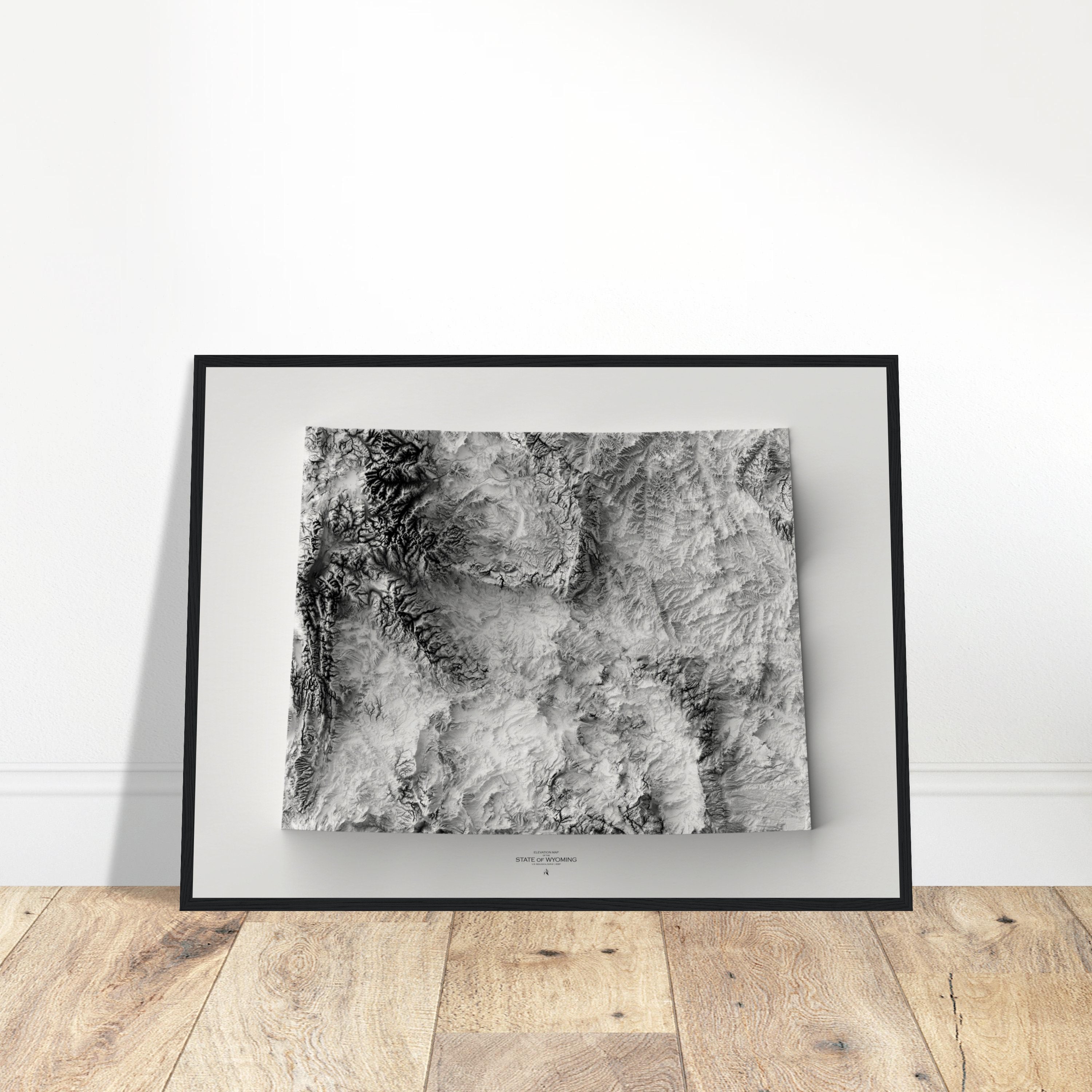 Wyoming Elevation Map - Minimalist Black and White Topographic Wall Art ...