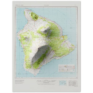 Island of Hawaii Relief Map - Topographic Art, Explorer's Vintage Wall ...