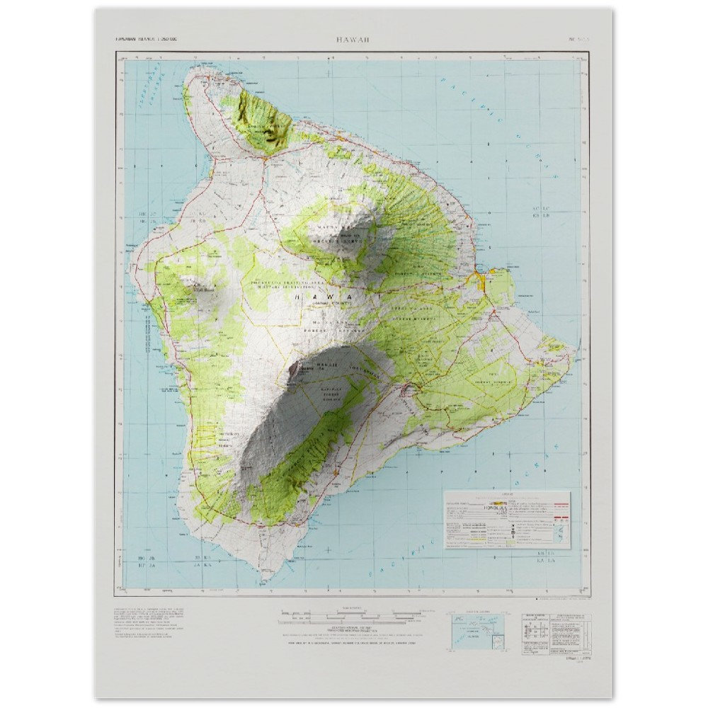 Island of Hawaii Relief Map 3d-look Topographic Art From - Etsy