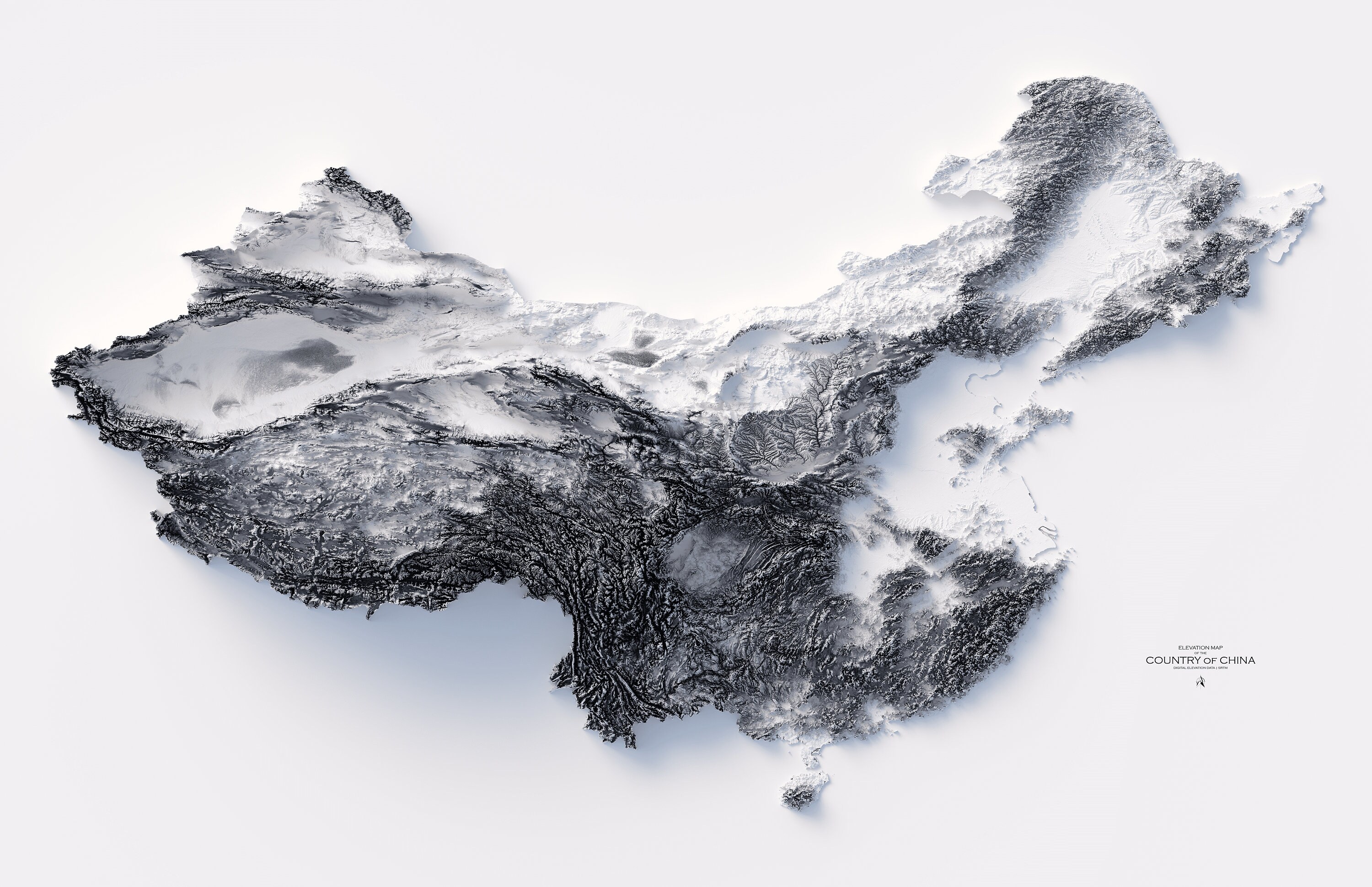 China Elevation Map Minimalist Topographical Relief Art - Etsy