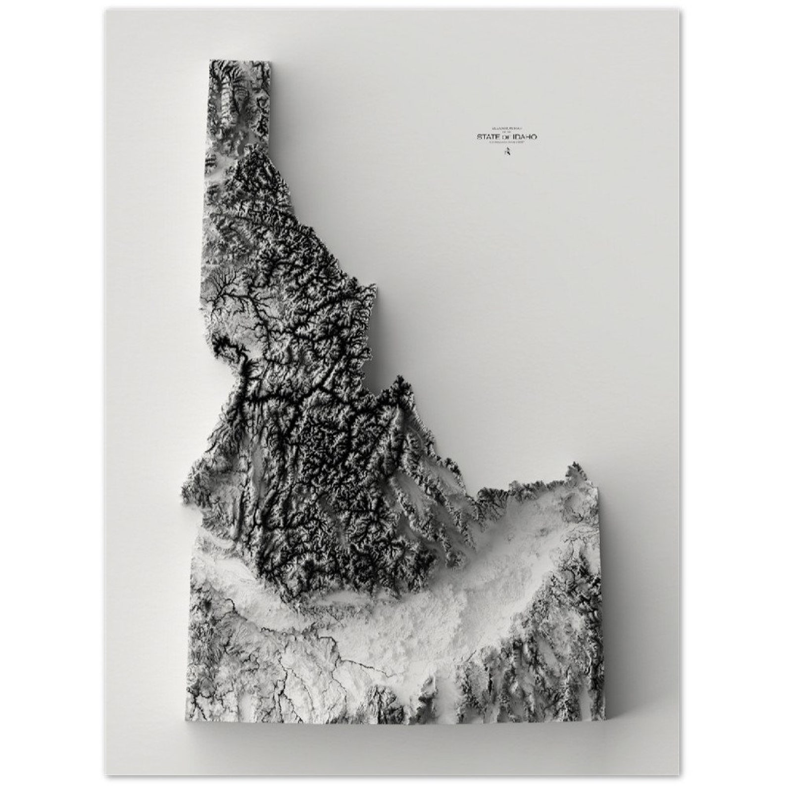 Idaho Elevation Map - Minimalist Black and White Topographic Wall Art ...