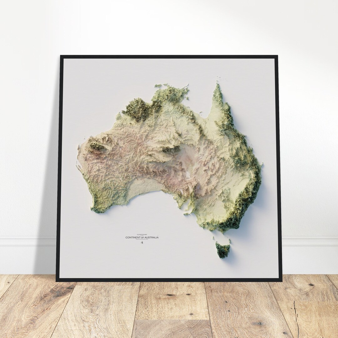 Australia Elevation Map, Striking Topographical Relief, Minimalist Wall ...