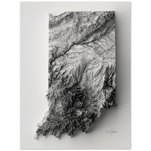 Indiana Elevation Map, Wall Art Topographic Print, Cartography Art ...