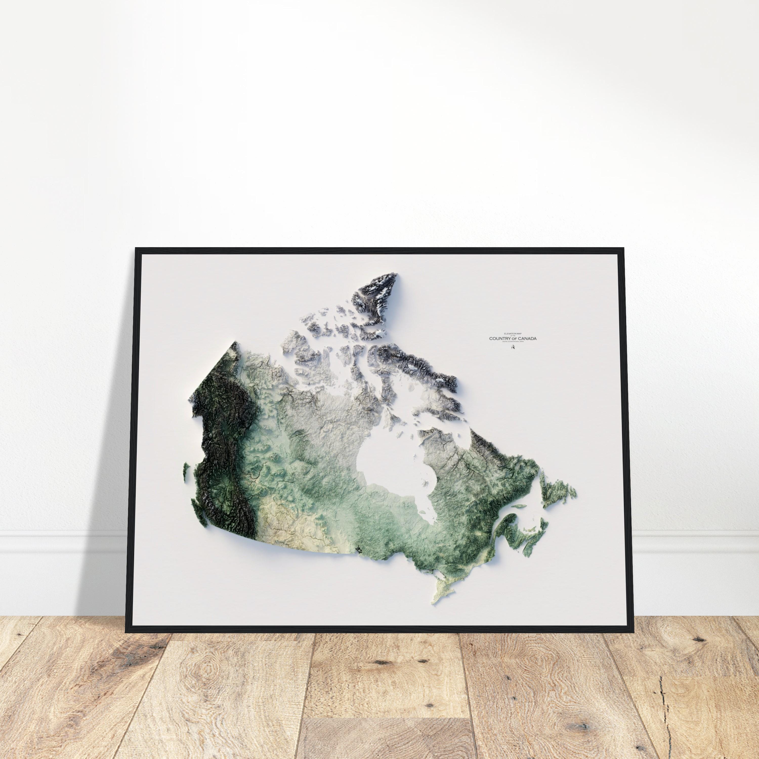 Elevation Map of Canada - Minimalist Black and White Topographic Wall ...