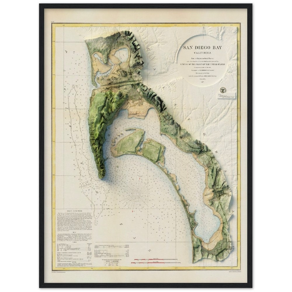San Diego Bay Map Wall Art Topographic Relief Print Map Gift - Etsy