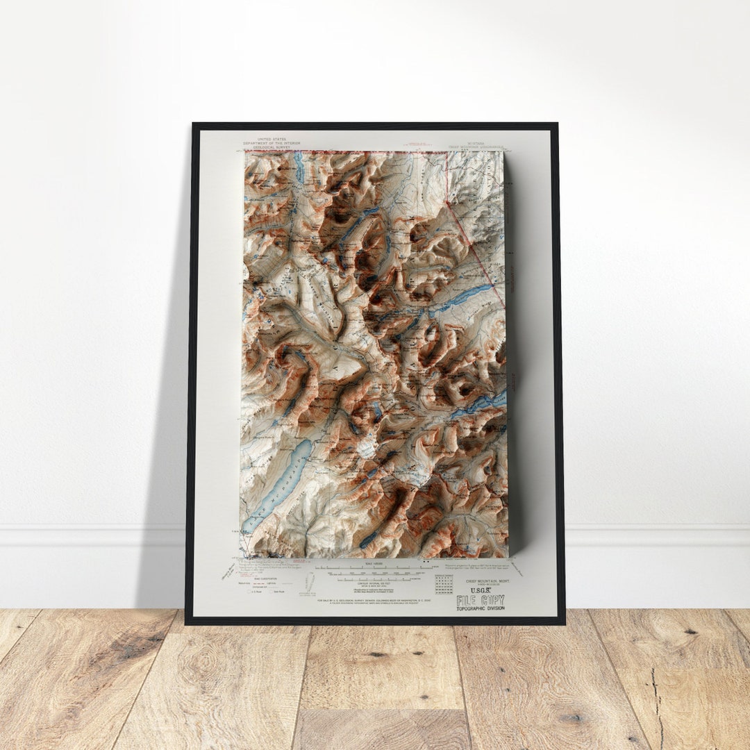 Chief Mountain Montana Map - Wall Art Print, Topographic Detail ...