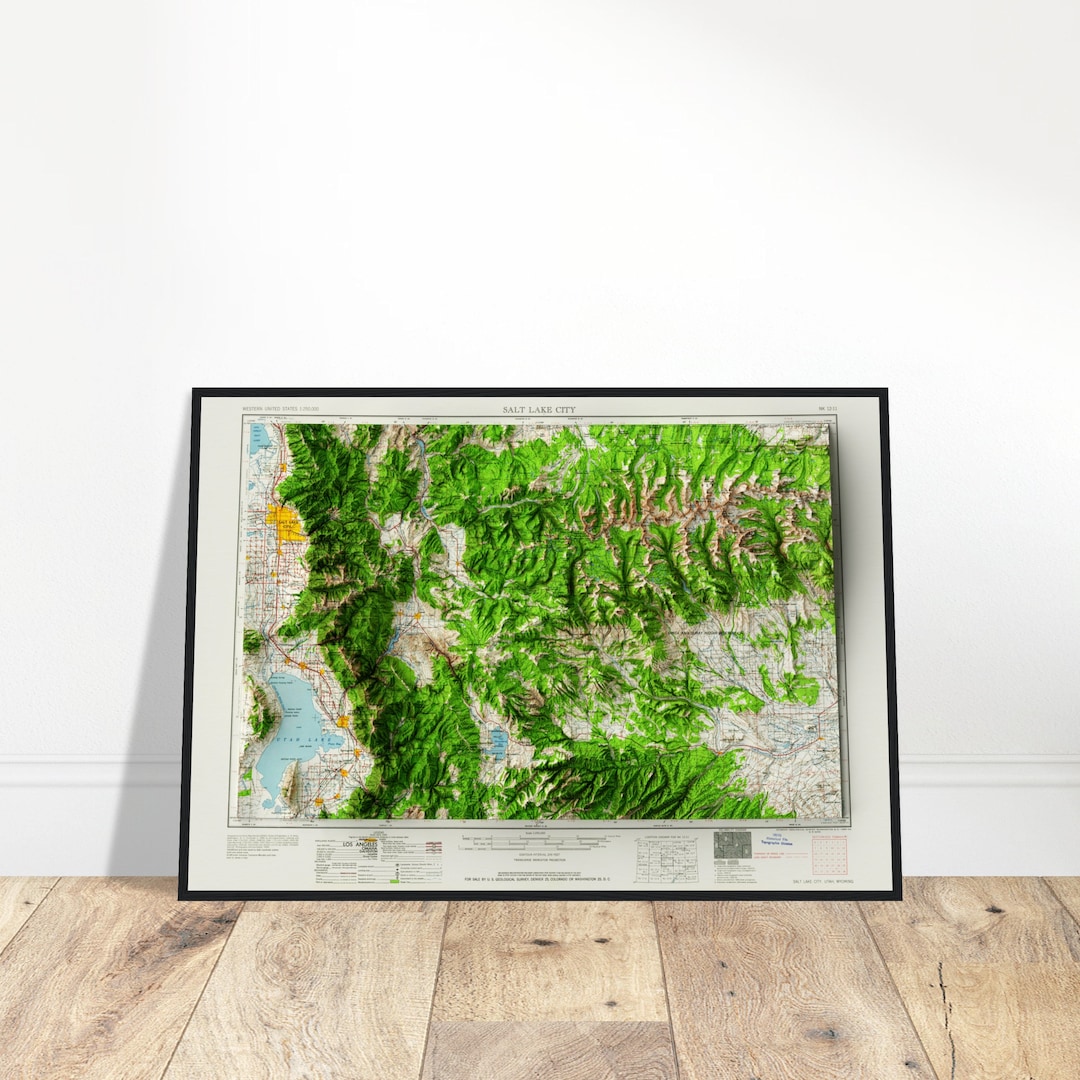 Salt Lake City Map, Wall Art Print, Topographic Relief, Cartography Art ...