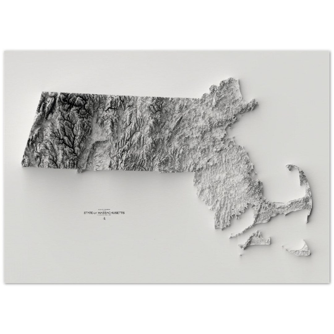 Massachusetts Elevation Map Wall Art Print Topographic Map - Etsy