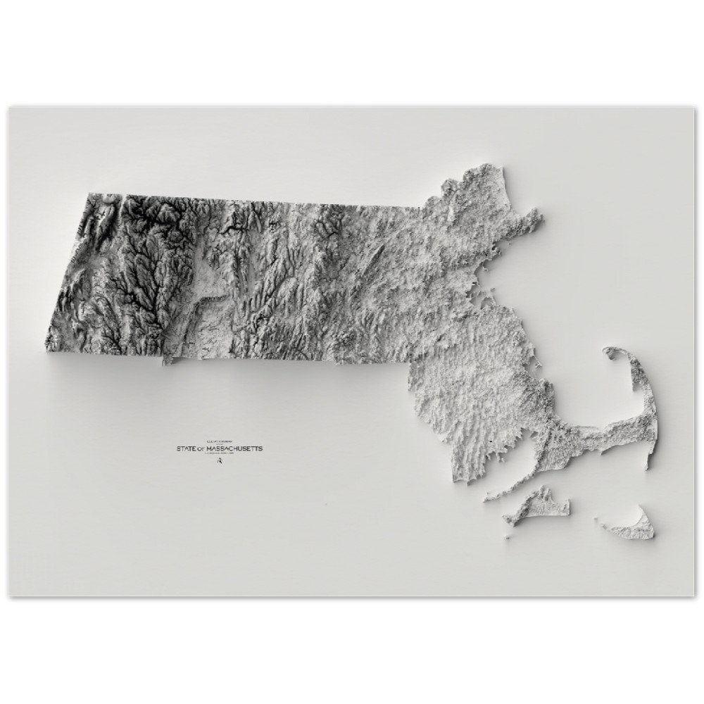 Massachusetts Elevation Map Wall Art Print Topographic Map - Etsy
