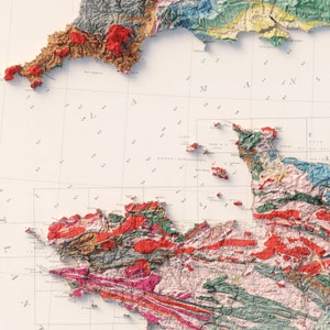 France Geology Map - Detailed Topographical Relief, Wall Art for Home ...