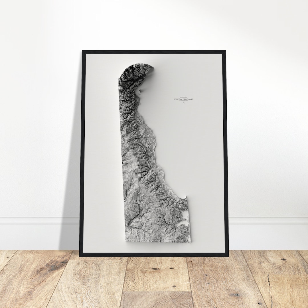 Delaware Elevation Map, Wall Art Topographic Print, Cartography Art ...