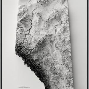 Province of Alberta Elevation Map - Wall Art Topographic Print ...
