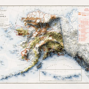 Alaska Topography Map - Detailed Topographical Relief Print, Unique ...