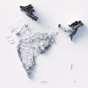 India Elevation Map - Topographical Relief, Minimalist Wall Art for ...