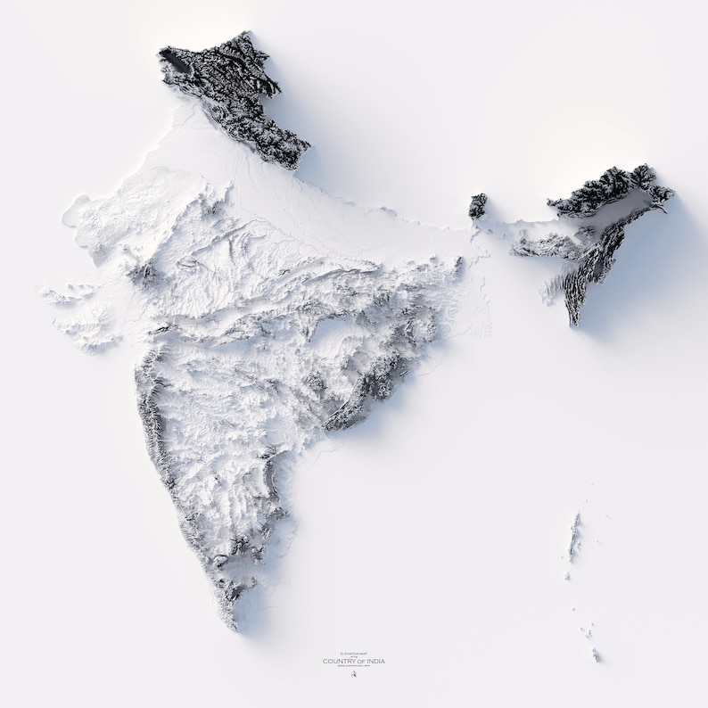 India Elevation Map Topographical Relief Minimalist Wall - Etsy