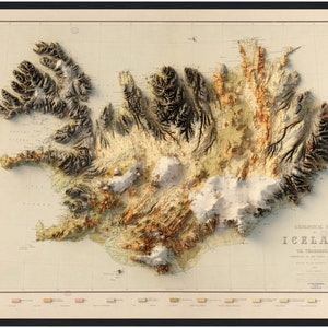 Geological Map of Iceland - Detailed Topographical Relief, Unique Wall ...