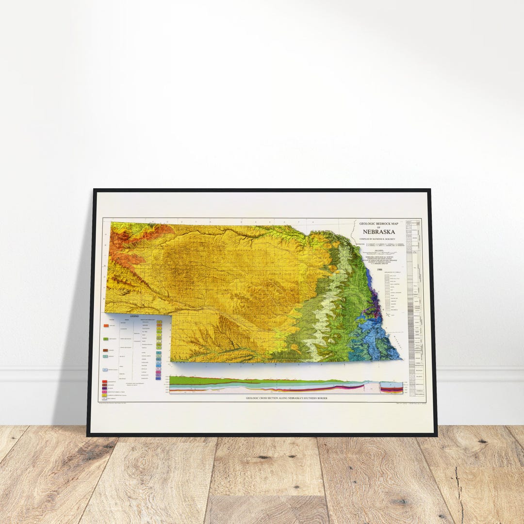 Nebraska Geology Map - Topographic Detail, Wall Art, Topography, Gift ...