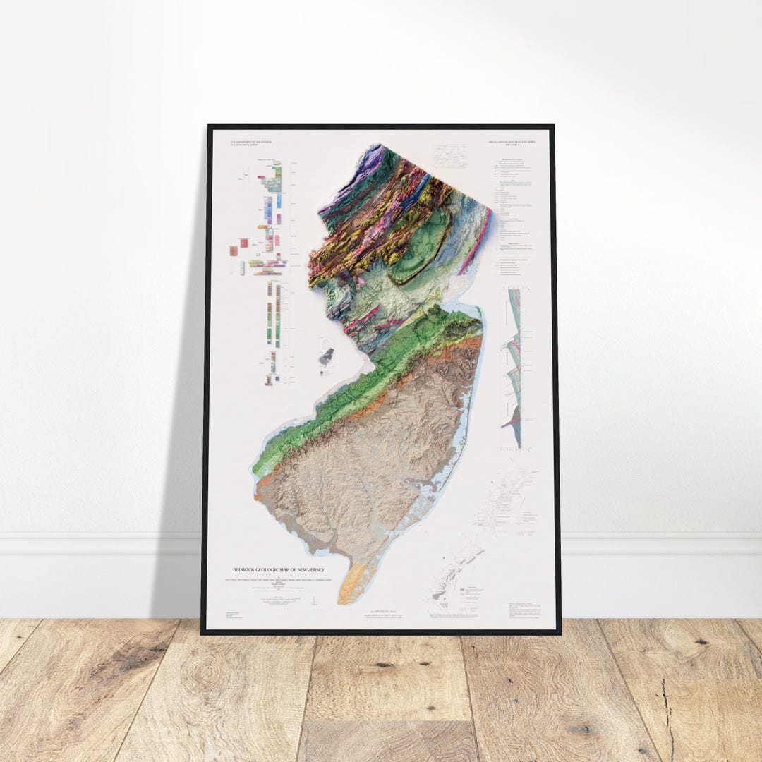 New Jersey Geology Map – Topographic Relief Map Art, Vintage ...