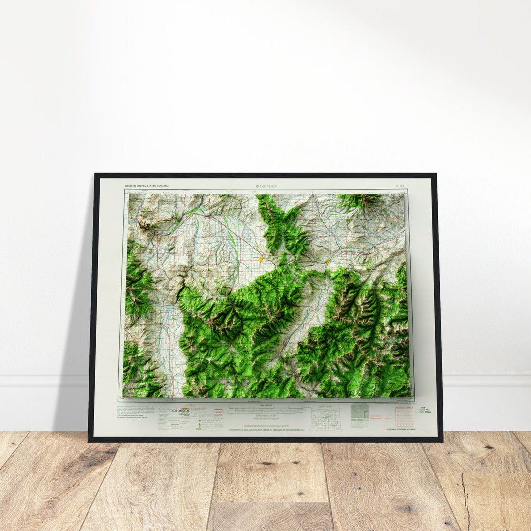 Bozeman Montana Map, Detailed Topography Shaded Relief, Vintage Style ...