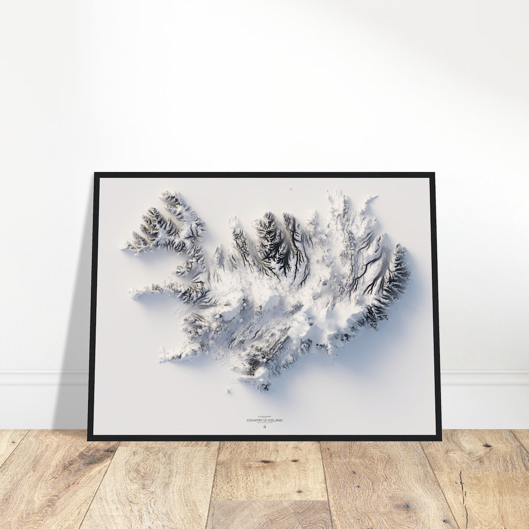 Iceland Elevation Map - Topographical Relief, Minimalist Wall Art for ...