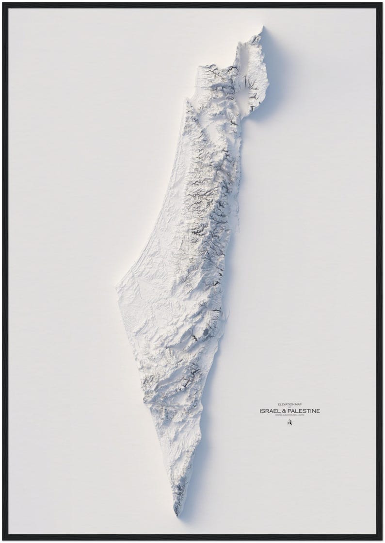 Israel and Palestine Elevation Map – Minimalist Black and White ...