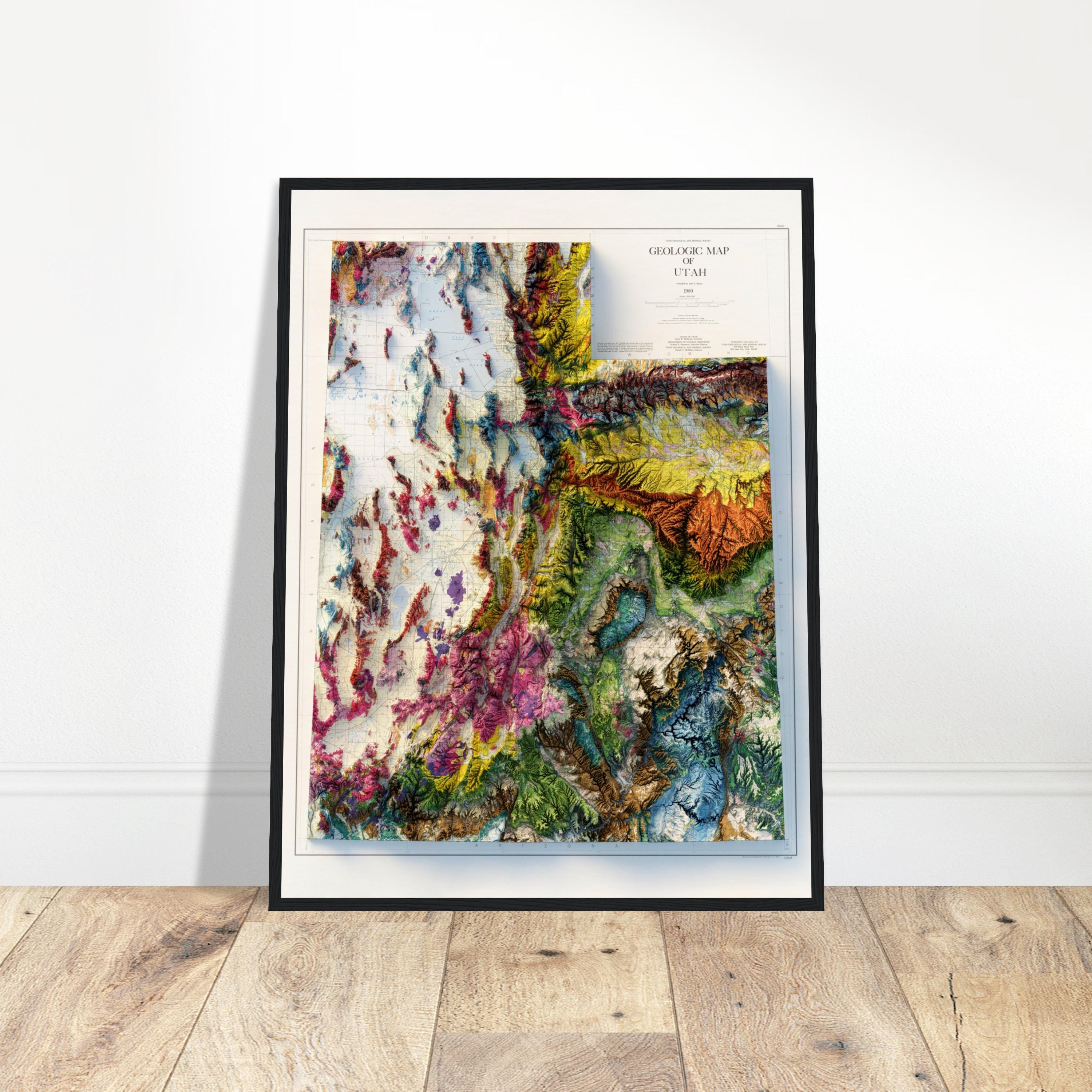 Utah Geology Map – Topographic Relief Map Art, Vintage Cartography ...