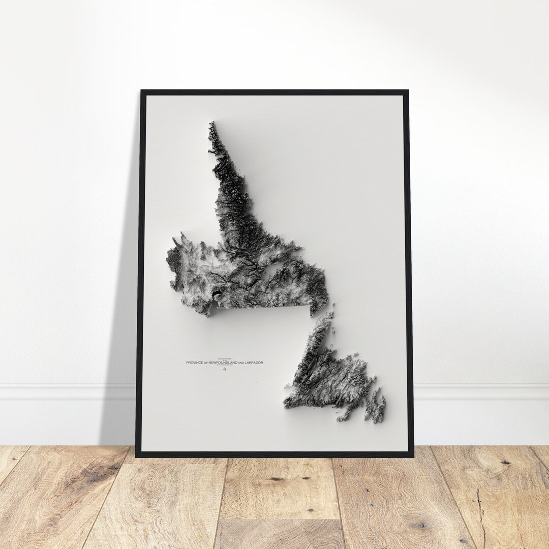 Newfoundland and Labrador Elevation Map - Minimalist Black and White ...