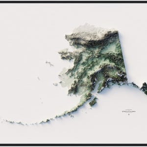 Elevation Map of Alaska, Wall Art Topographic Print, Cartography Art ...