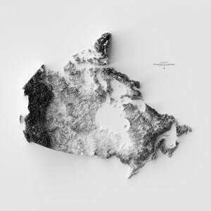 Canada Elevation Map – Minimalist Black and White Topographic Wall Art ...