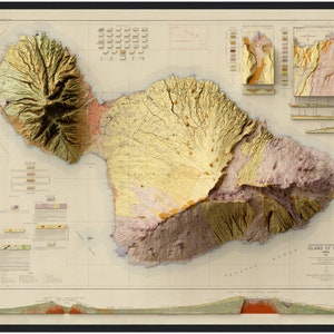 Maui Hawaii Geology & Topographic Relief Map - Vintage 1942 Design ...