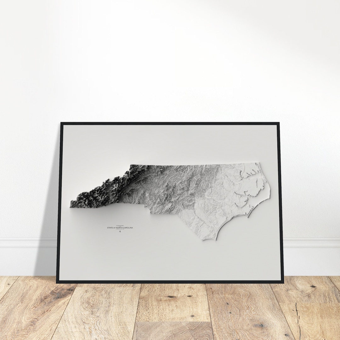 North Carolina Elevation Map - Minimalist Black and White Topographic ...
