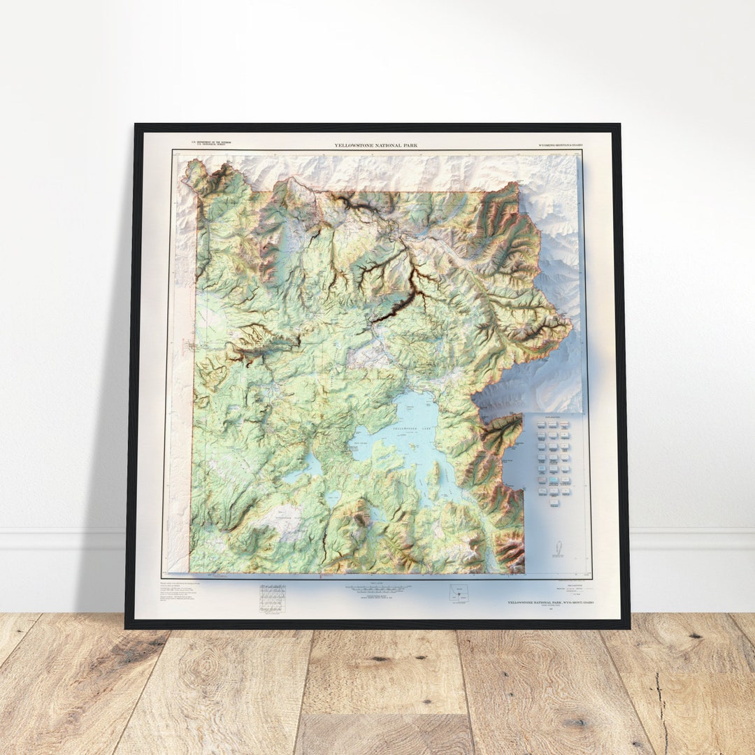 Yellowstone National Park Topographical Map, Home Decor for Explorers ...