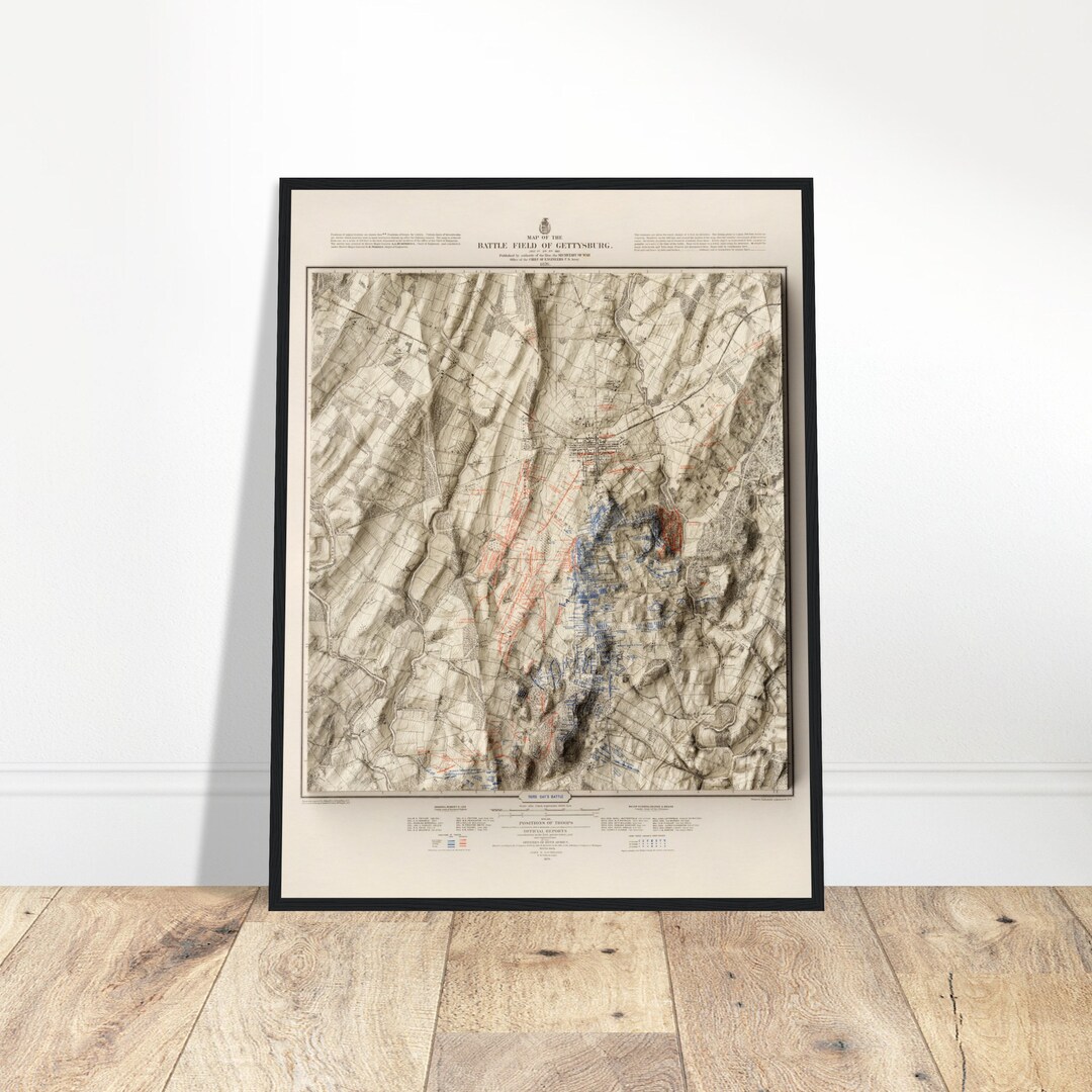 Gettysburg Battle Map - Third Days Combat Detail, Vintage Topographic ...
